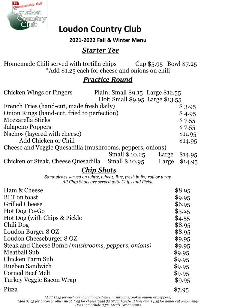 Menu - Loudon Country Club